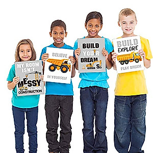 Outus Set of 9 Construction Trucks Inspirational Quote Art Print Transport Vehicle Motivational Phrases Wall Art Poster Nursery or Kids Room Decoration Unframed, 8 x 10 Inch