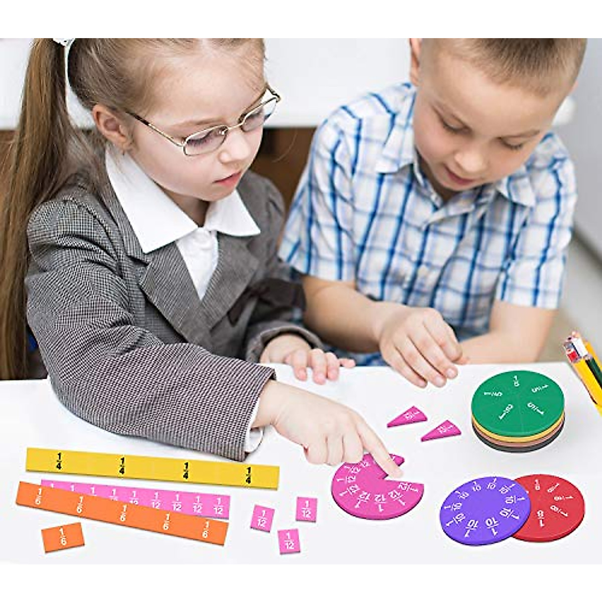 Meetory 134 Pcs Magnetic Fraction Tiles & Fraction Circles - Math Manipulatives for Preschool Elementary School Educational Resources Classroom Educational Kit