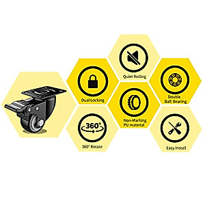 Amminle 1.5 Inch Swivel Casters, 1.5" Heavy Duty Plate Caster Wheel with 400 lbs Load, Dual Locking with 360 Degree Rotation, No Noise Locking Casters Set of 4 with Screws and a Screwdriver