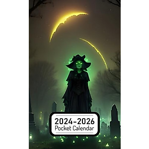 Pocket Calendar 2024-2026: Two-Year Monthly Planner for Purse , 36 Months from January 2024 to December 2026 | Spooky glowing ghosts | Halloween theme | Vampire | Bats | Cemetery scene