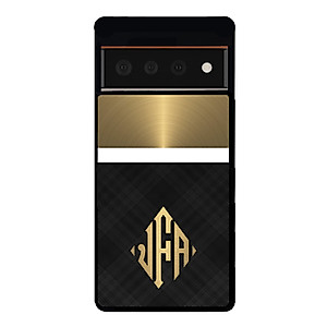 Black and Gold Personalized Diamond Monogram Black Rubber Phone Case Compatible With Google Pixel 8 Pro, 8a, 8, 7a, 7, Pixel 7 Pro, 6a, Pixel 6 Pro, 6, 5, 4a 5G, 4a 4G, 4, 4 XL, 3a, 3a XL, 3, 3 XL