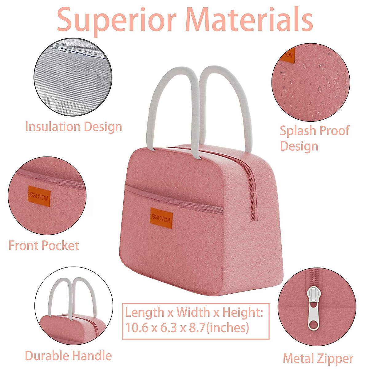 JBGOYON® Bento Lunch Box Set - 3 Stackable Containers for Adults and Kids- Includes Lunch Bag, Leak-Proof and BPA-Free - Built-in Utensil Set and Snack Bag - Dishwasher Safe (Pink)