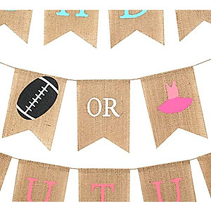Baby Gender Reveal Party Supplies - Burlap Banner for Gender Reveal,Perfect Gender Reveal Ideas Theme, Boy or Girl Banner for Party Decorations, Unique Baby Shower Ideas (Touchdowns OR Tutus Banner)