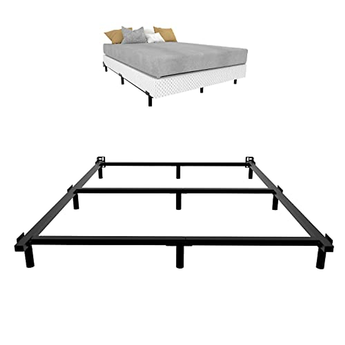BUTUNITA Metal Bed Frame King Size-7 Inch Heavy Duty Low Profile Bed Frames 9-Leg Support Base for Box Spring & Mattress Bedframe Easy Assembly Sturdy Tool-Free Platform Black