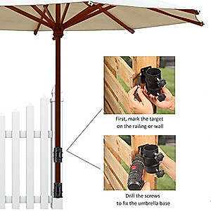 wihxd 2 Pcs Patio Umbrella Holder, Adjustable Deck Umbrella Mount, Heavy Duty Patio Umbrella Stand, Outdoor Umbrella Clamp Bracket for Deck Railing, Balcony, Courtyard, Fences (Max OD 2.2'')