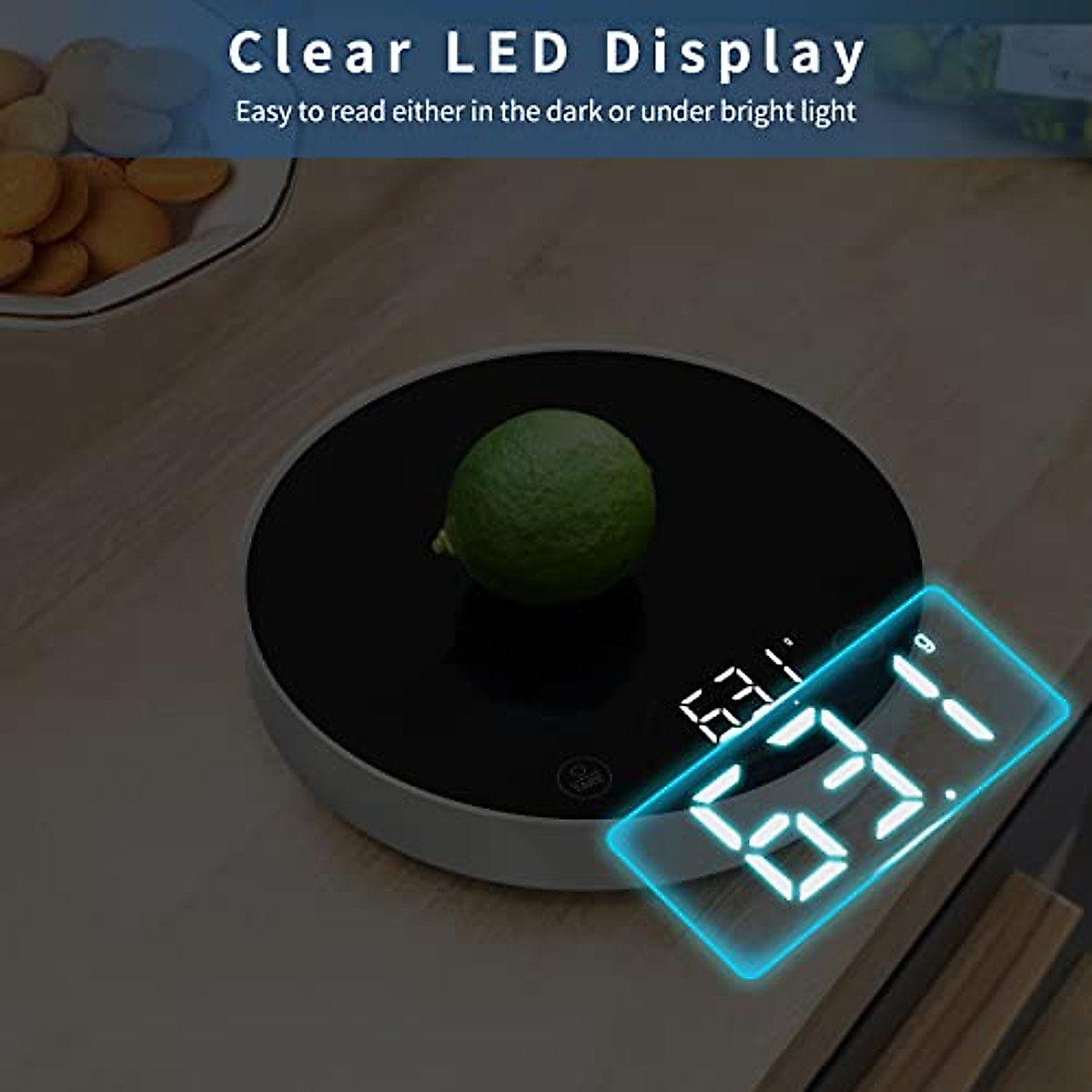 VOCOO Food Kitchen Scale Digital - 5KG/11lb Max Weight with 5 Units Grams Ounces Pounds, Clear LED Display and Tare Function, Food Scale for Cooking Baking Meat Weighing (White)