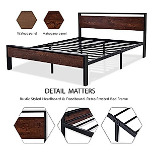SHA CERLIN 14 Inch King Size Metal Platform Bed Frame with Wooden Headboard and Footboard, Mattress Foundation, No Box Spring Needed, Large Under Bed Storage, Non-Slip Without Noise, Mahogany