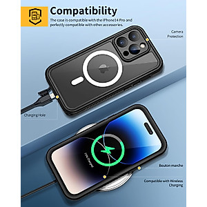 Lanhiem for Magnetic iPhone 14 Pro Max Case, Waterproof Dustproof Case with Built-in Screen Protector Compatible with Magsafe, Full Body Protective Cover for iPhone 14 Pro Max 6.7 inch -Black