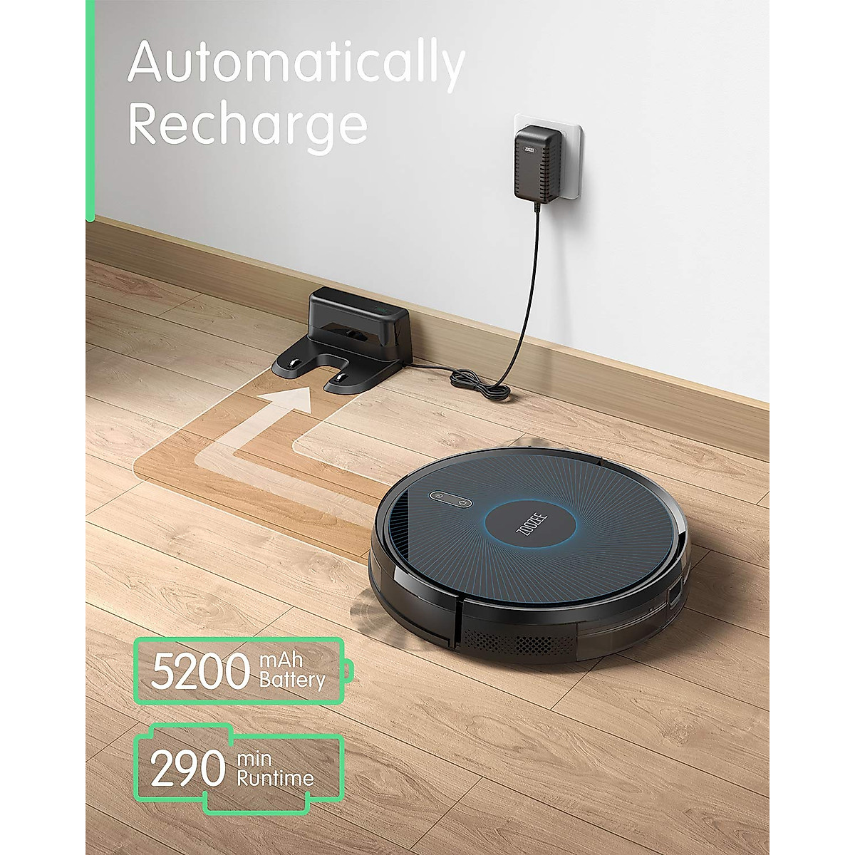 zoozee Z50 Robot Vacuum Cleaner with 3000Pa Max Suction Power, Vacuum and Mop 2-in-1,5200mAh Super Battery Life,Quiet and Self-Charging, Pet and Carpet Friendly Robtic Vacuum, Works with Siri Alexa