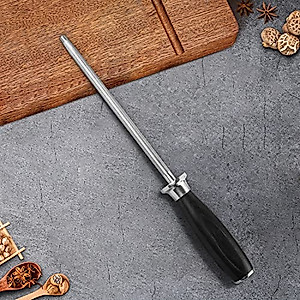 TUO Kitchen Knife Sharpener 8 inch Honing Steel Knife Sharpening Tool Helps Repair Restore Polish Blades Sharpening Rod, German stainless steel With Gift Box, Fiery Phoenix Series - Black