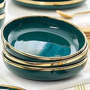 TAKESH Dinner Plates Gold Edging Green Porcelain Plates Food Dinner Set Dishes Soup Ceramic Plates
