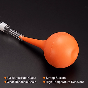 PATIKIL Graduated Dropper Pipettes Kit, 25ml Borosilicate Glass Pipette with Rubber Squeeze Bulb for Transfer Liquid for Lab, Chemistry, Clear