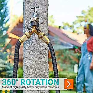 Hose Splitter 2 Way Heavy Duty - Garden Hose Splitter Brass - Water Hose Splitter with Comfortable Grip - Garden Y Hose Splitter 2 Way Metal Body for Outdoor and Indoor Use, Plus 3 Extra Washers