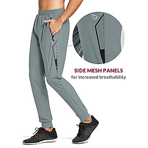BALEAF Men's Joggers Athletic Pants Lightweight Running Hiking Pants Workout Training Gym Quick Dry Zipper Pockets Light Gray M