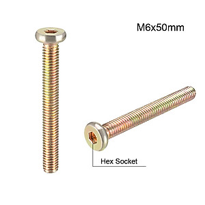 uxcell M6x50mm Furniture Screw Hex Socket Machine Screws Zinc Plated Fasteners Bolts Full Thread Carbon Steel 10Pcs