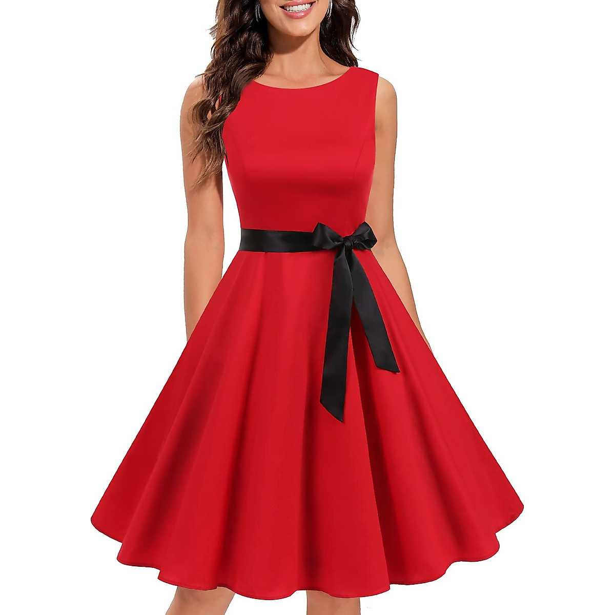 Gardenwed Plus Size Women's Vintage Cocktail Wedding Party Sleeveless 1950s Retro Rockabilly Swing Dresses Red 2XL