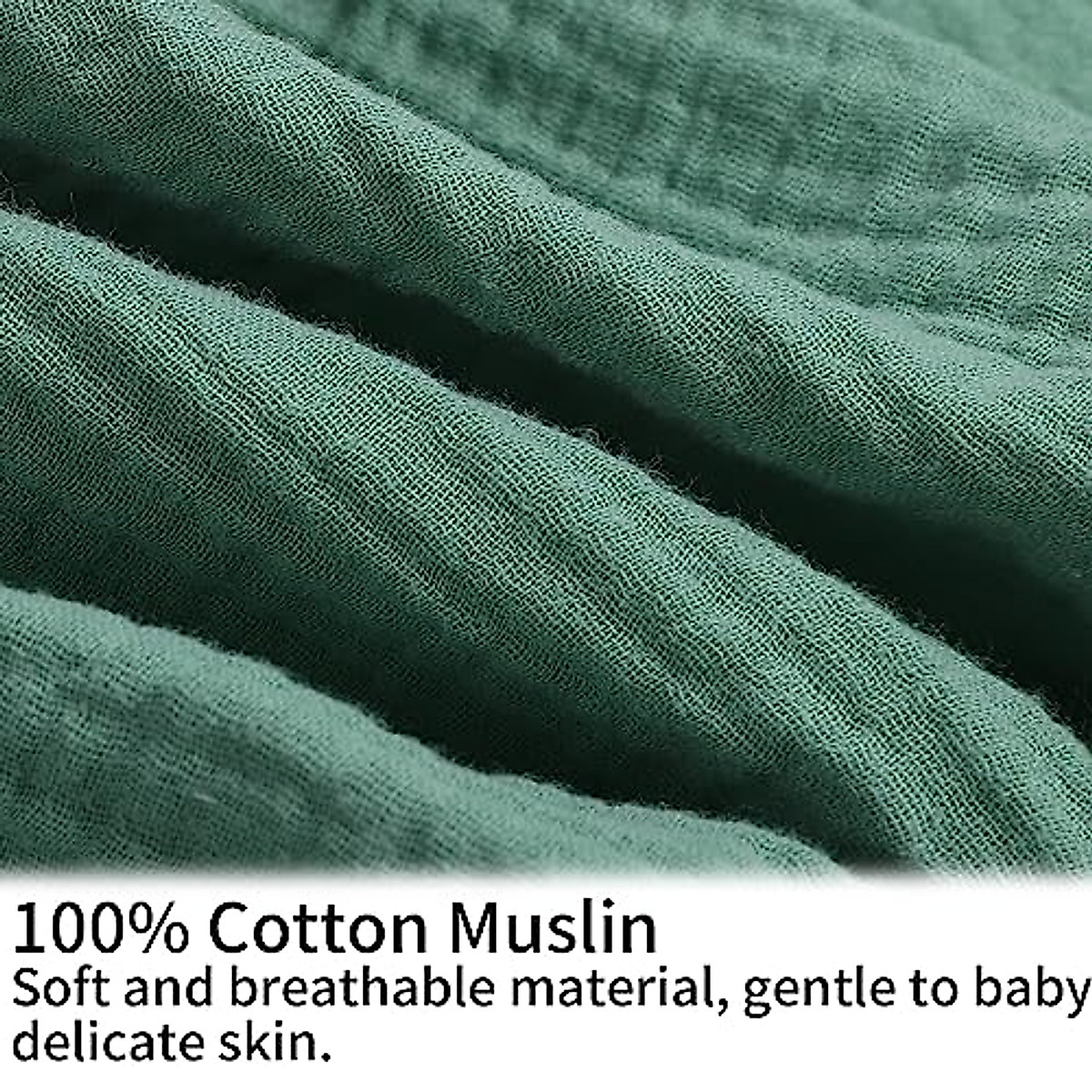 Muslin Nursing Pillow Cover Soft 100% Cotton Feeding Pillow Slipcover Fits Standard Infant Nursing Pillow or Positioner for Boy and Girl, Green