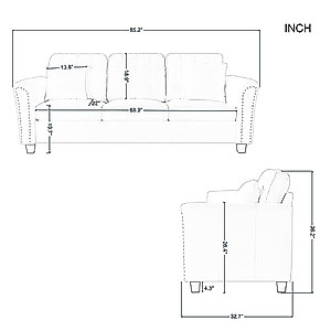 Lepfun Chesterfield, 86.6” Flare Sofa, Tufted 3 Seater Furniture, Velvet Couch with Scroll Arms and Nailhead for Living Room, Bedroom, Office, Apartment (Beige)
