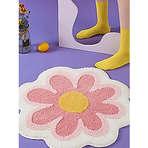 MSUIINT Flower Shaped Rug, Round Bedroom Bedside Blanket Carpet, Aesthetic Cute Flower Round Area Rug, Non Slip Circle Soft Fluffy Flower Rug Indoor Floor Mat(Green)