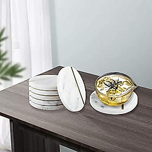 HighFree 6 Pack Absorbent Marble Coasters with Gold Brass Inlay, Handcrafted White Marble Coasters for Coffee Table Drinks/Bar Glasses, 4 Inches