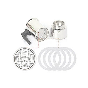 MEFONKOU 6 Cups Coffee Gasket for Bialetti Moka Aluminium Stove top Coffee Maker Pots Express - 4 Gasket and 1 Stainless Filter