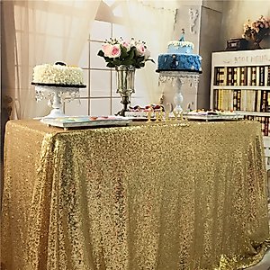 Trlyc 70x120 Rectanglular Gold Wedding Sequin Table Cloth Seamless Sequin Tablecloth for Wedding
