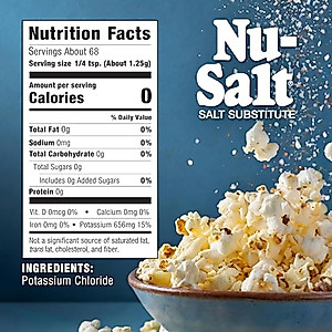 Nu-Salt Sodium-Free Salt Substitute (3 Pack) Contains Potassium Chloride, Table Salt Alternative, Vegan, Good for Chips, Pretzels, French Fries, Popcorn Seasoning, 3oz Shaker Bottle