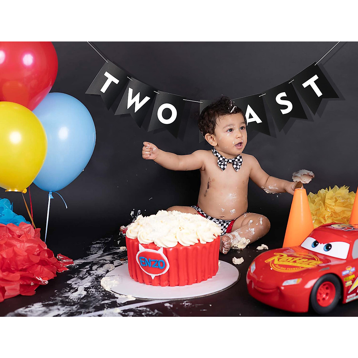 Two Fast Banner - Two Fast Car Birthday Party - Vroom Car Party - Second Birthday Party - Two Fast Flag Banner