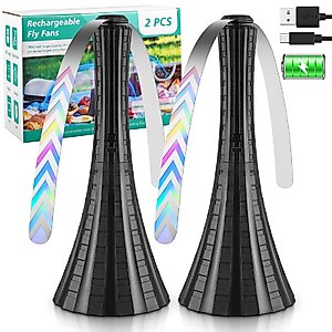 Fly Fans for Tables Rechargeable, Fly Fans for Outdoor Tables USB, 1800mah Fly Fans to Keep Flies Away by Soft Blades, Food Fans for Camping, Picnic, Fishing, Fly Repellent Outdoor Patio, 2pcs