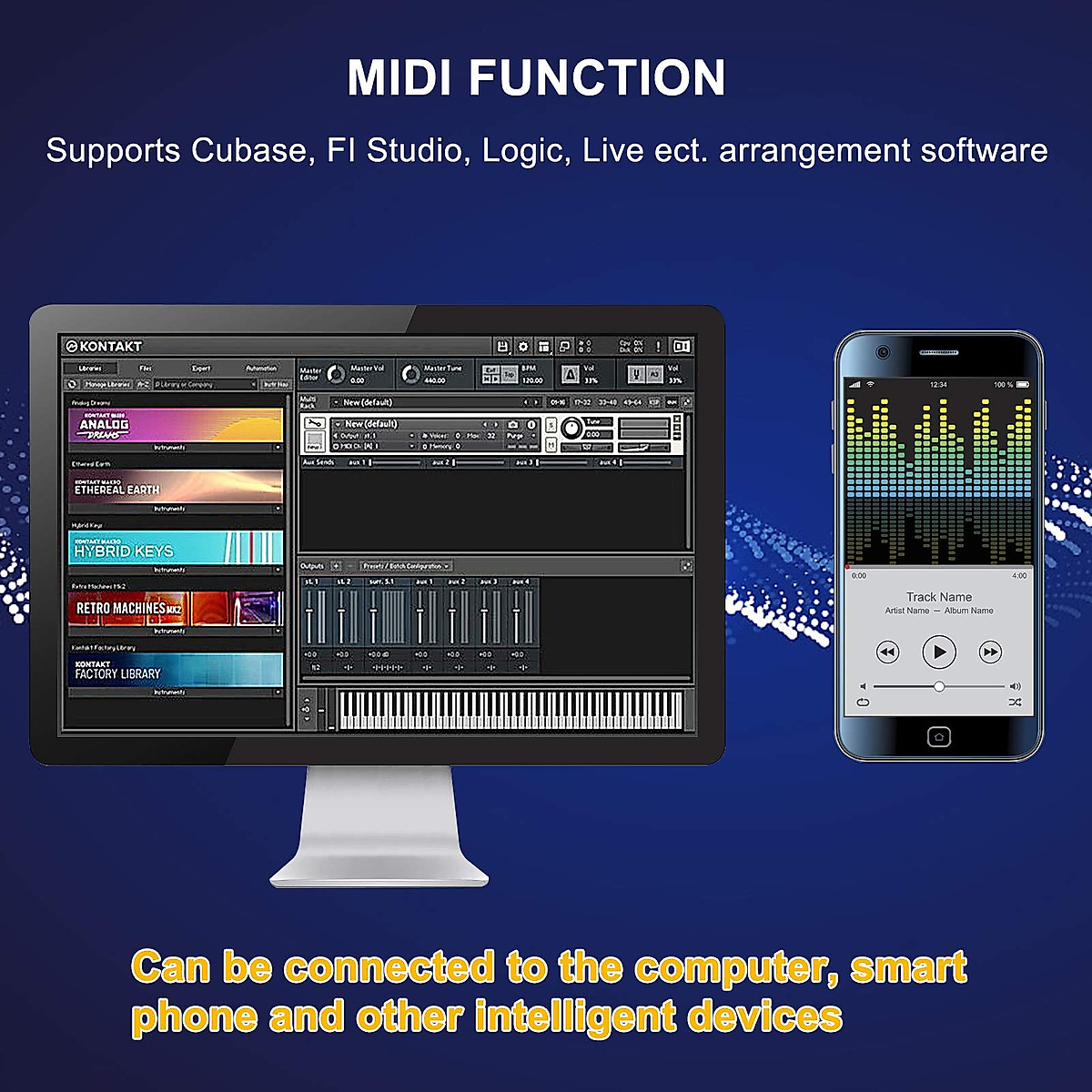 GLARRY 88 Key Digital Piano Portable Touch Sensitive Electronic Keyboard w/Lighted Keys, MIDI Keyboard, Built-in Speakers, Power Supply, Power Supply, Portable Bag (Black)