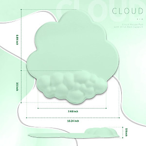 Gaming Mouse Pad Wrist Rest,Ergonomic Cloud Wrist Rest Mousepad with Gel Memory Foam,Non-Slip Rubber Base,Comfortable Mouse Pad for Home Office,Laptop,Mac,Lightweight,Easy Pain Relief (Light Green)