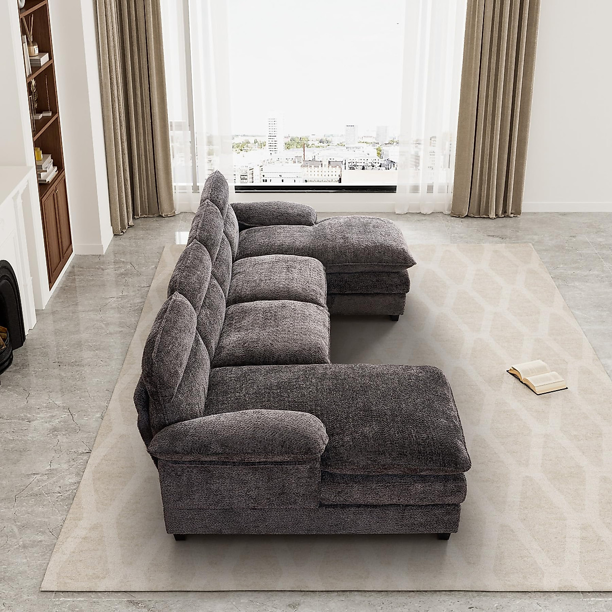 OUYESSIR U Shape Sectional Sofa Comfy Cloud Couch for Living Room, Modern Chenille Upholstery Sofa Sleeper Deep Couches with Double Chaise (Grey)