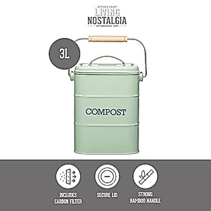 KitchenCraft Living Nostalgia Kitchen Compost bin Made of Metal, Steel, Green