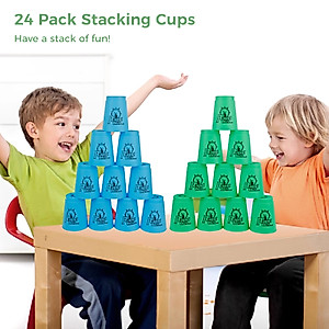 yeesport Sport Stacking Cups, 24pcs Sports Stacking Cups Speed Training Game for Challenge Competition Travel Party Gift for Kids and Adults (Blue+Green)