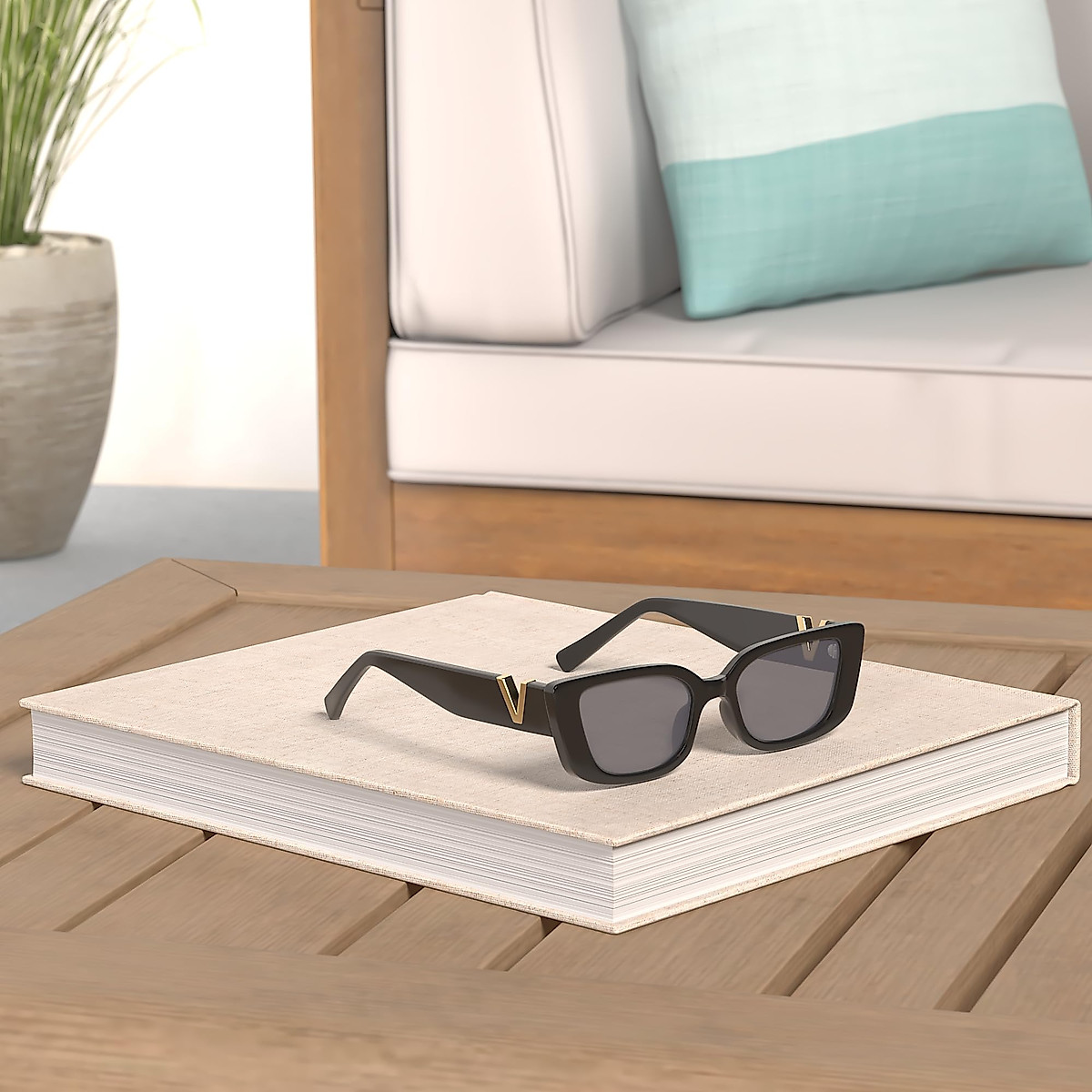 Allarallvr Rectangle Cat Eye Thin Sunglasses for Women 90s Retro Trendy Y2K Aesthetic Vintage Square Small Shades AR82037(Black+light Pink)