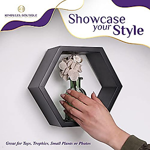 Kompleza Boutique Hexagon Shelves. Create Unique Wall Art with an Elegant Set of 3 Black Honeycomb Shelves. Sturdy Honeycomb Shelves for Modern Décor.