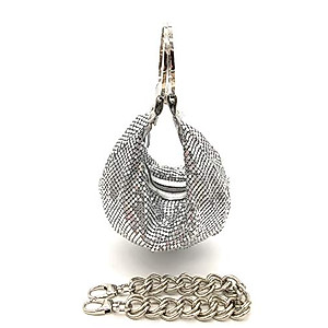 Vintage Evening Clutch Hobo Bag Wristlet Bucket Purse formal handbag for Party Wedding Prom Banquet (Silver)