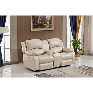 Betsy Furniture Power Reclining Bonded Leather Living Room Set (Beige, Loveseat)