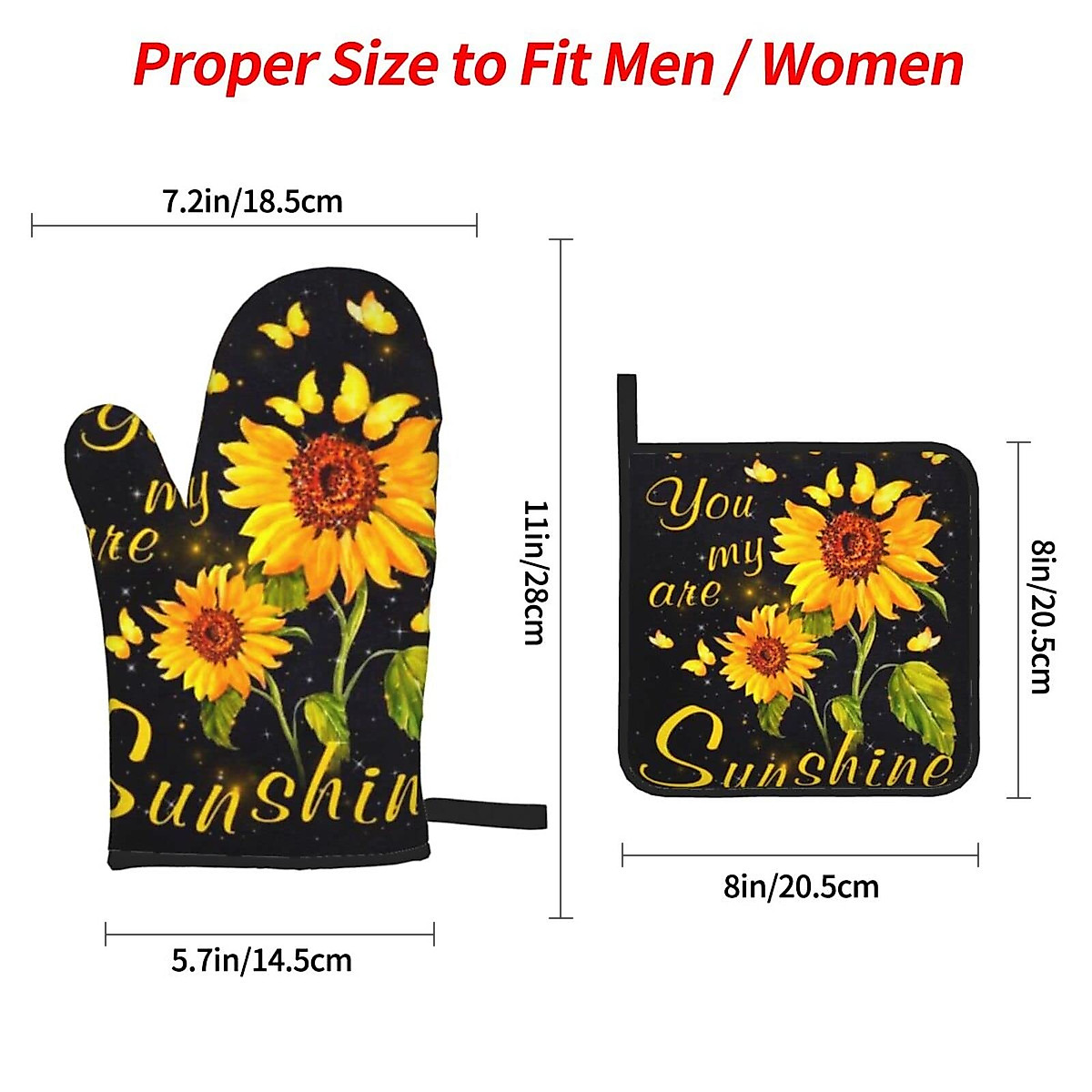 You are My Sunshine Sunflower Oven Mitts and Pot Holders Sets 4 Pcs Set, Heat Resistant Oven Gloves Hot Pad for Kitchen Cooking Baking BBQ