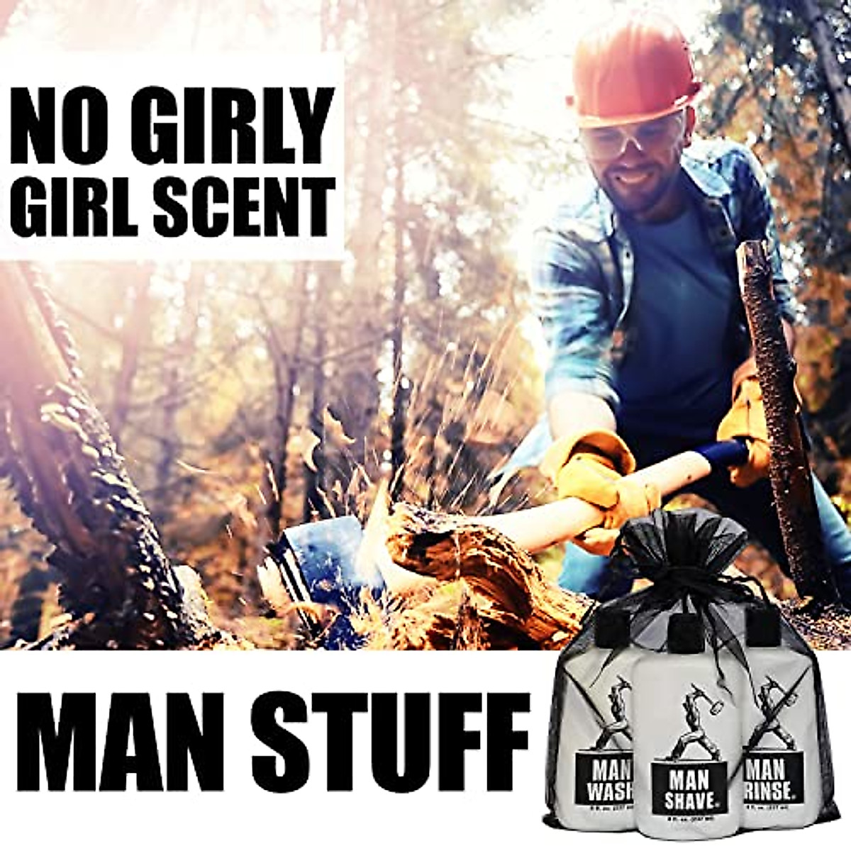 Man Stuff Beard Care Kit for Men | All Natural, Lightly Scented Shave Cream, Body & Beard Wash, and Beard Conditioner for Men | Paraben Free and Made in the USA | Vegan Beard Products for Men