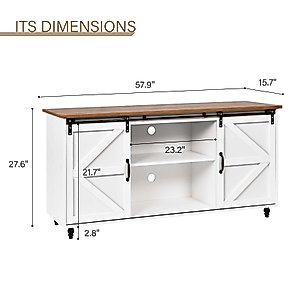 Farmhouse Coffee Bar Cabinet, 58”Kitchen Coffee Bar Cabinet with Storage, White Coffee Bar with Sliding Barn Door for Dinning Room, Living Room