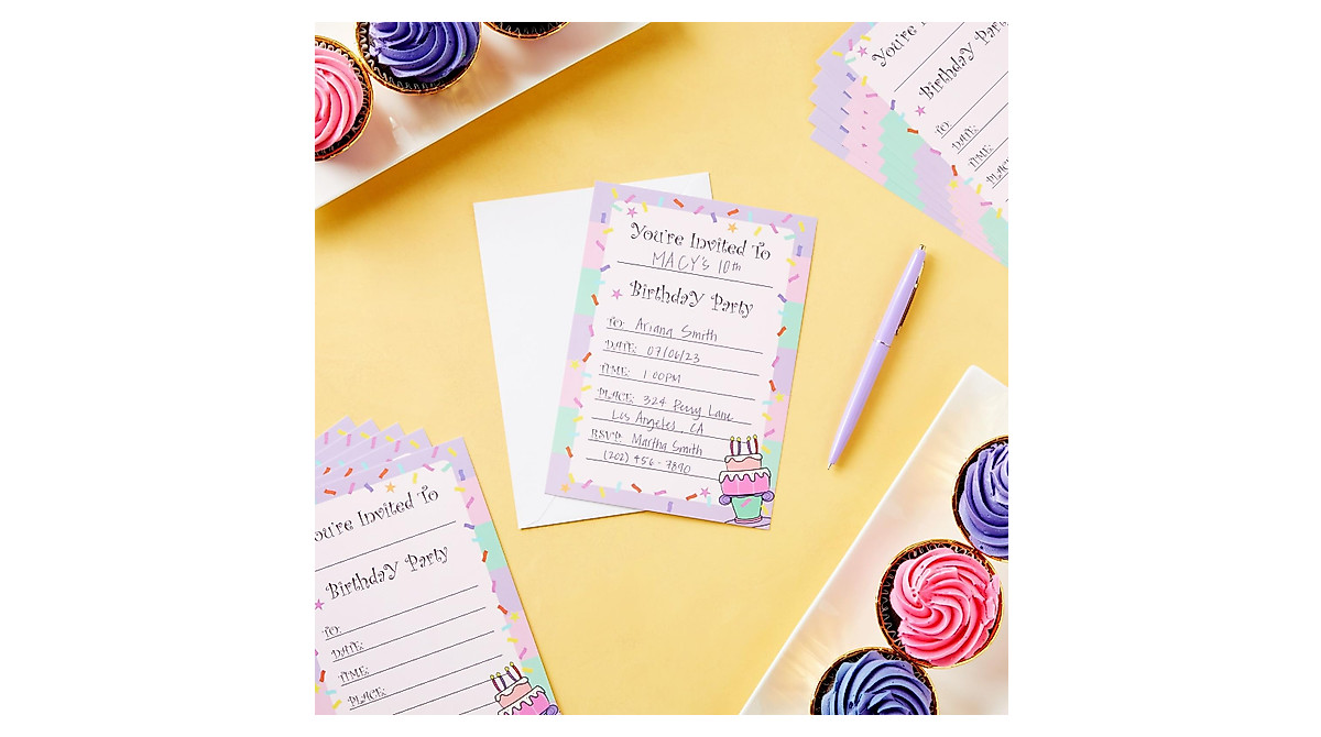 Juvale Birthday Invitations for Girls - 24 Pack, Fill-In Cards