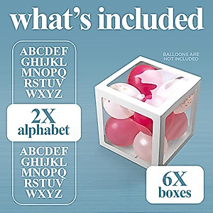 Baby Balloon Box with Letters (6 White Boxes) - 2-Sets of A-Z, 52 Letters for Custom Name - Baby Boxes with Letters for Baby Shower Decorations for Boy, Birthday Party, Gender Reveal Box for Balloons