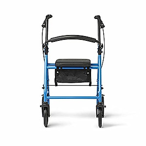 Medline Standard Steel Folding Rollator Adult Walker with 8" Wheels, Supports up to 350 lbs, Light Blue