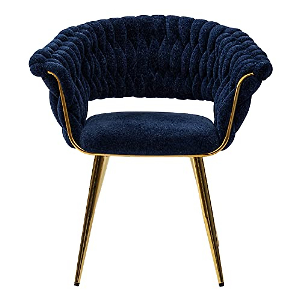 Modern Dining Chairs Chenille Upholstered Dining Chairs with Arms, Knot Woven Living Room Accent Chairs with Gold Metal Legs, Mid-Century Makeup Vanity Chair for Dining Room, Kitchen Bedroom (Blue)