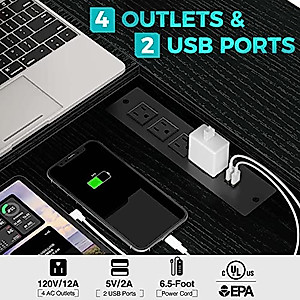 Rolanstar Computer Desk L Shaped with LED Strip & Power Outlets, Reversible L Shaped Computer Corner Desk with Monitor Stand, Home Office Gaming Desk with USB Port&Hook, Black