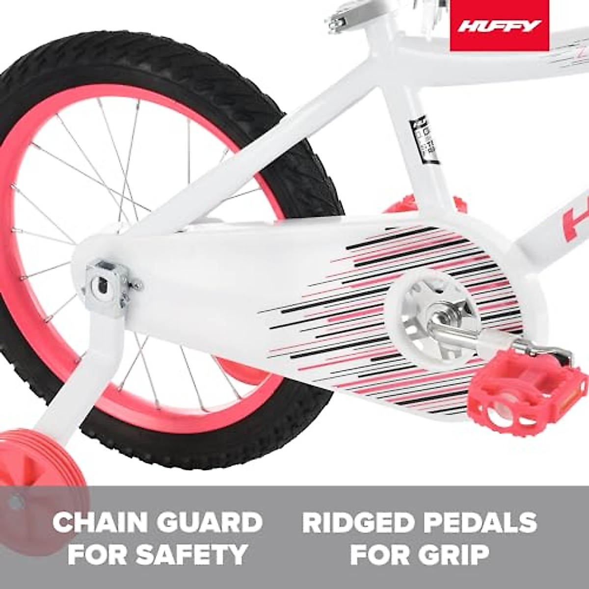 Huffy Zazzle 16" Kids Bike, Ideal for Ages 3 to 5 Years Old, Front Basket, Shimmering Streamers, Removable Training Wheels, Fun and Playful Design, Designed for Growth, Quick Connect Assembly, White