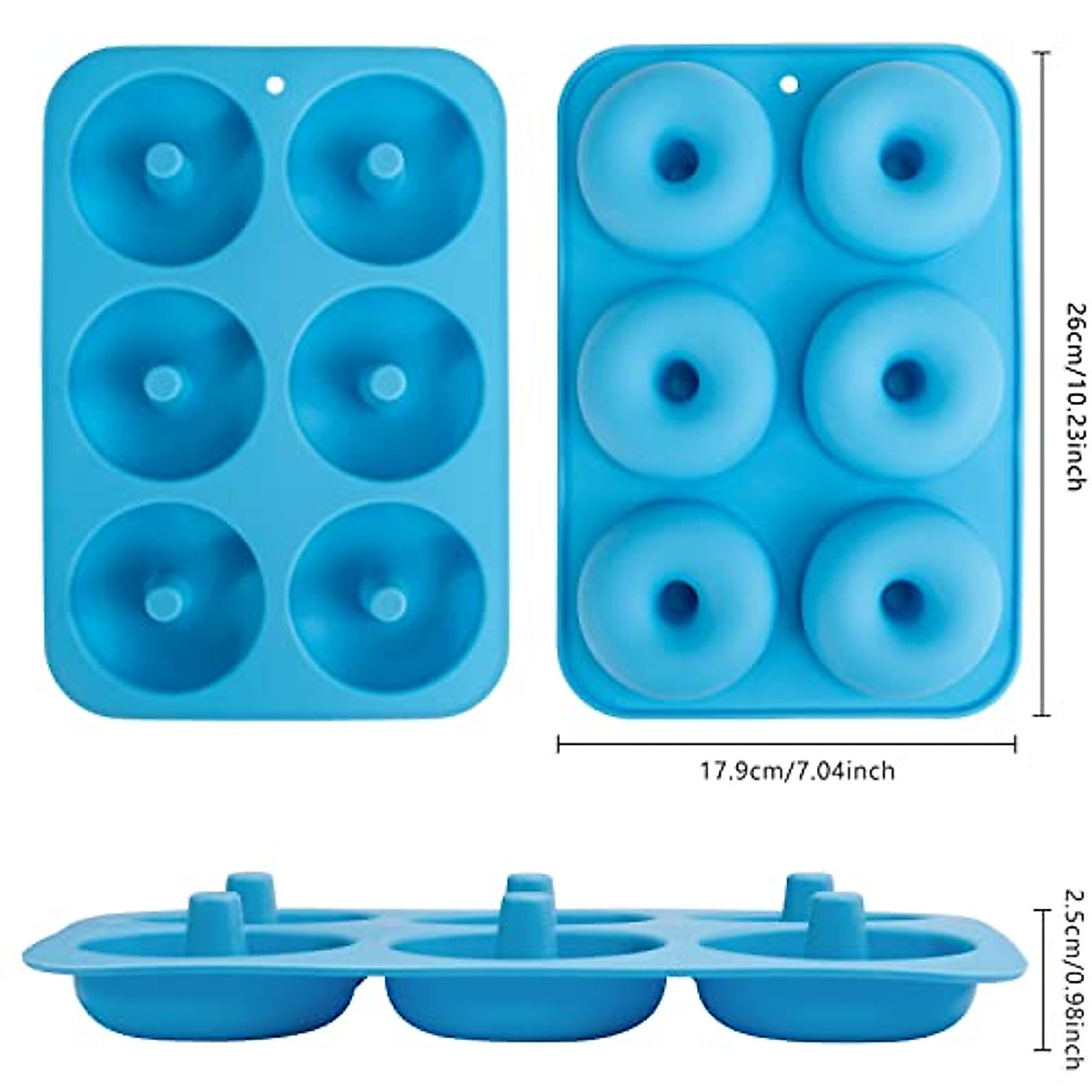 Aichoof Silicone Donut Mold for 6 Doughnuts, Set of 2. Food Grade LFGB Silicone Bagels Baking Pan, Non-Stick, Dishwasher Safe, Heat Resistant and Microwave Safe(Blue)