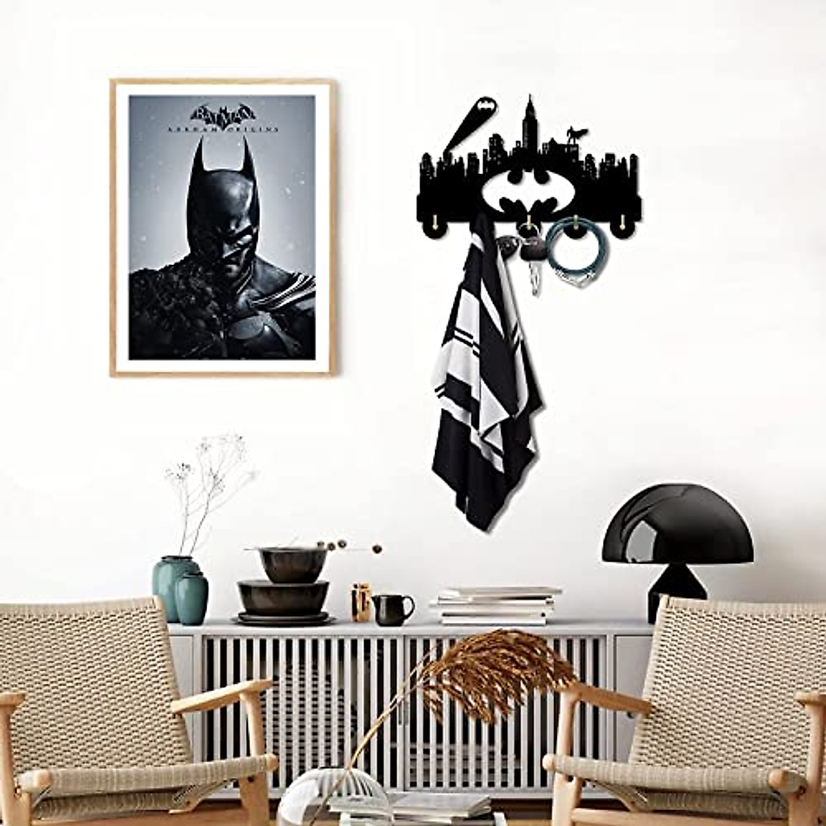 Batman Key Hook for Wall, Batman Decorative Key Holder for Wall, Key Hanging Organizer Rack Wall Mounted for Entryway Hallway, Gift for Batman Lovers