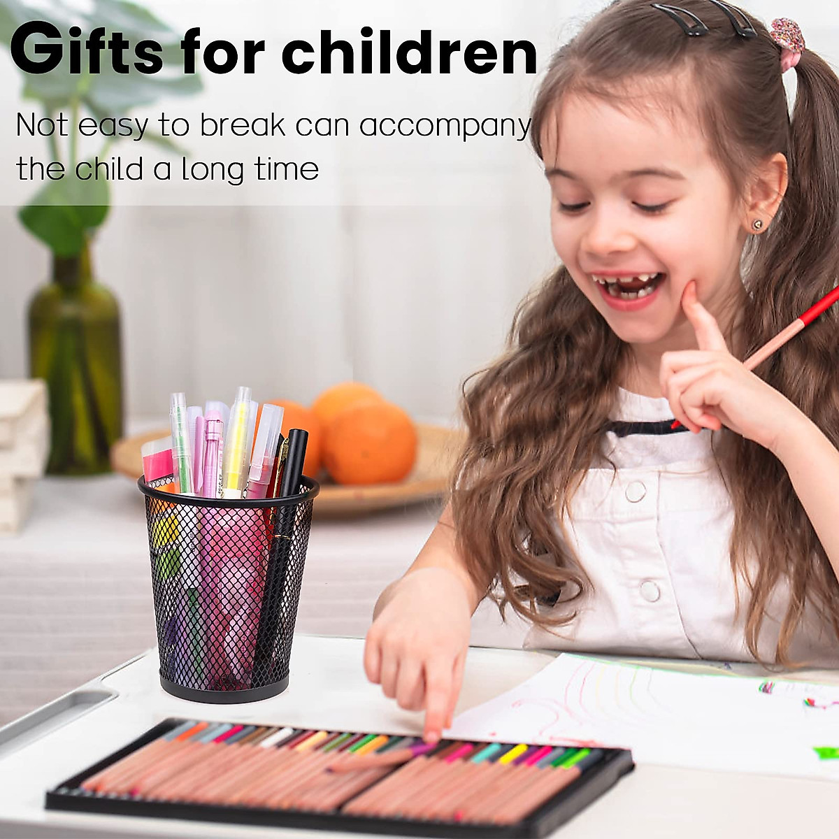 QYH Mesh Pencil Holder Metal Pen Cup Black for Desk 6 Packs